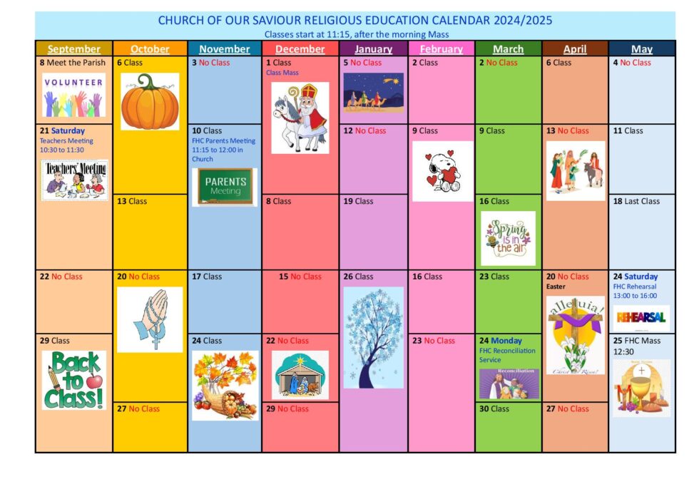 Religious Education Calendar for Class 2024-2025 - R.C. Parish Church ...